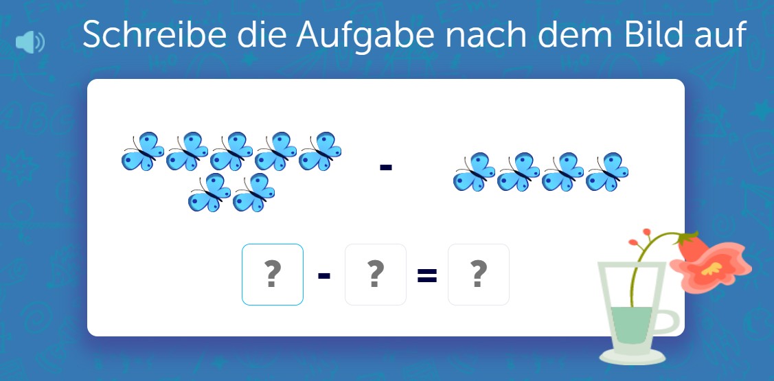 Subtraktion mit Bildern – Minusaufgaben mit Schmetterlingen