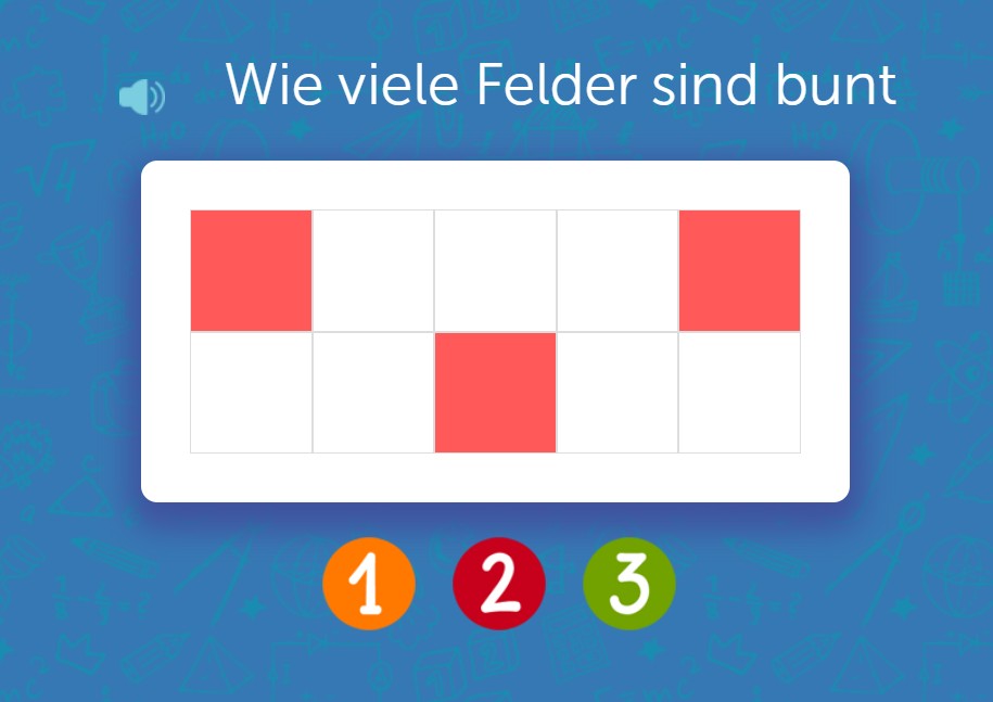 Gefärbte Kästchen zählen bis 3 – Interaktive Tabellenübung – Schlaumik.de