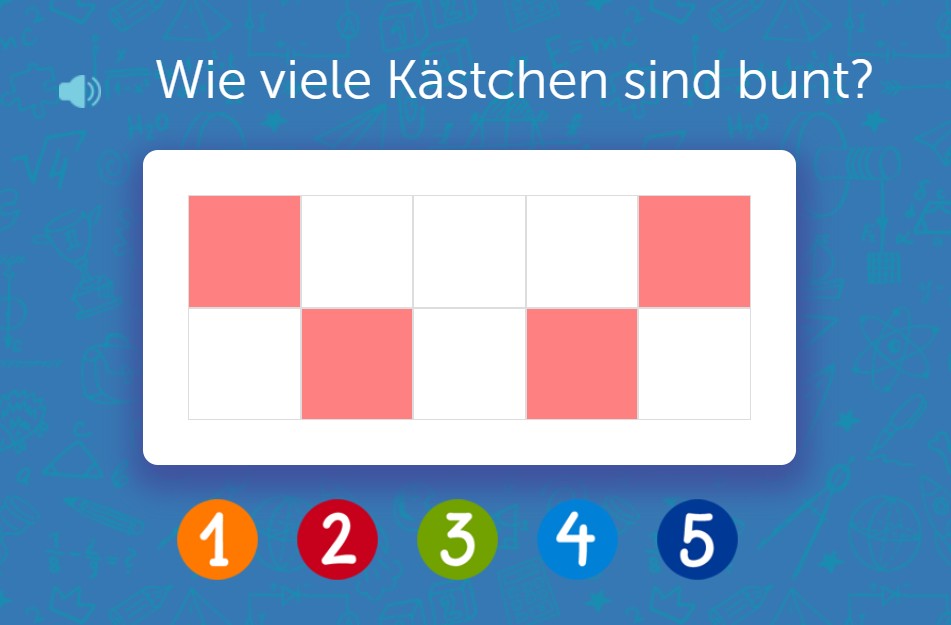Gefärbte Kästchen zählen bis 5 – Spielerisch Zahlen lernen – Schlaumik.de